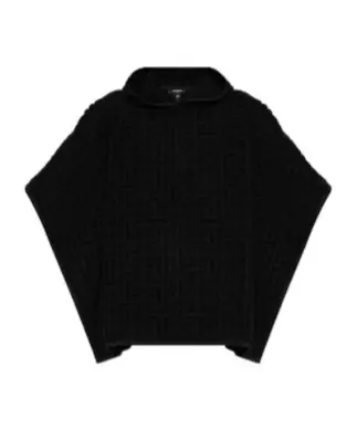 Balmain Hooded Cape With Embossed Geometric Lettering