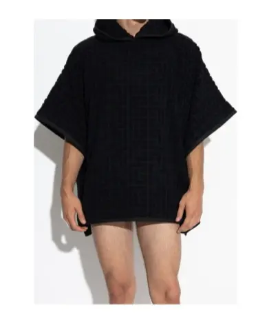 Balmain Hooded Cape With Embossed Geometric Lettering