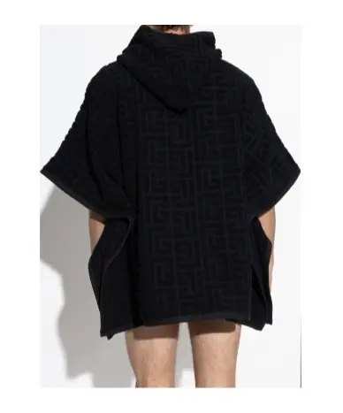 Balmain Hooded Cape With Embossed Geometric Lettering