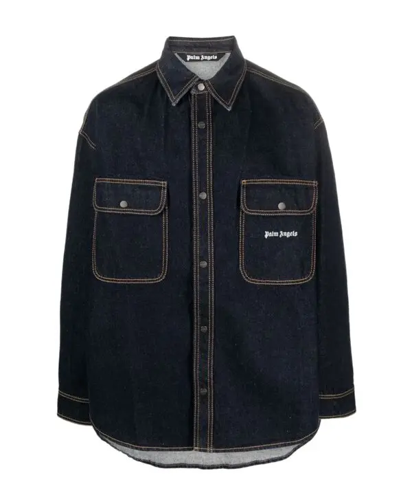 Palm Angels Logo Embroidered Denim Shirt