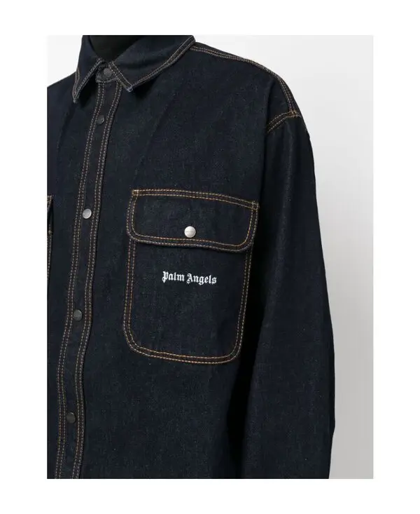 Palm Angels Logo Embroidered Denim Shirt