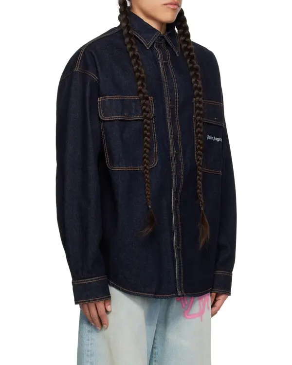 Palm Angels Logo Embroidered Denim Shirt
