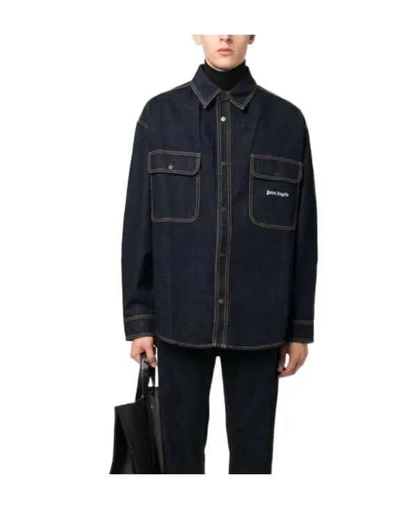 Palm Angels Logo Embroidered Denim Shirt