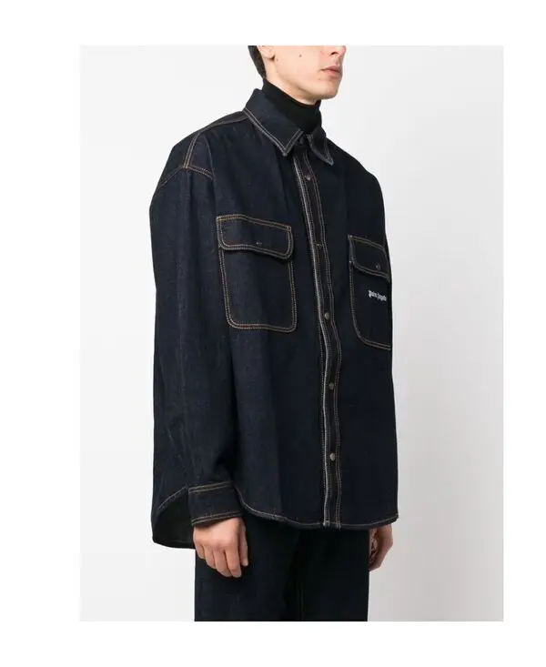 Palm Angels Logo Embroidered Denim Shirt