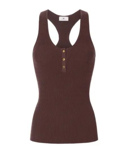 Elisabetta Franchi Ribbed Racerback Top With Gold-tone Buttons