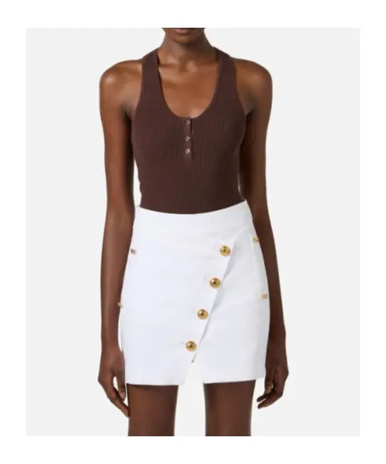 Elisabetta Franchi Ribbed Racerback Top With Gold-tone Buttons