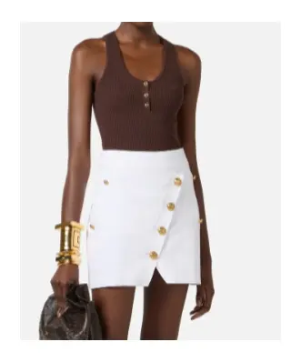 Elisabetta Franchi Ribbed Racerback Top With Gold-tone Buttons
