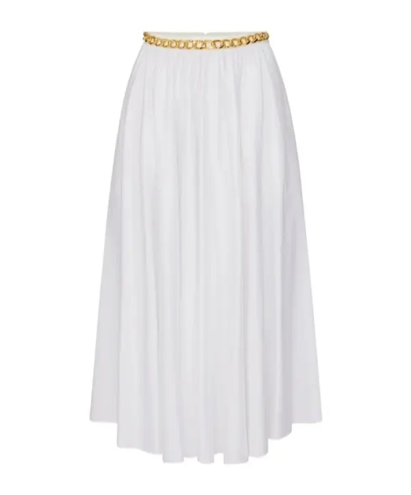 Elisabetta Franchi Pleated Skirt With Jeweled Chain Belt - White