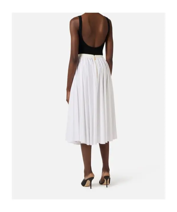 Elisabetta Franchi Pleated Skirt With Jeweled Chain Belt - White