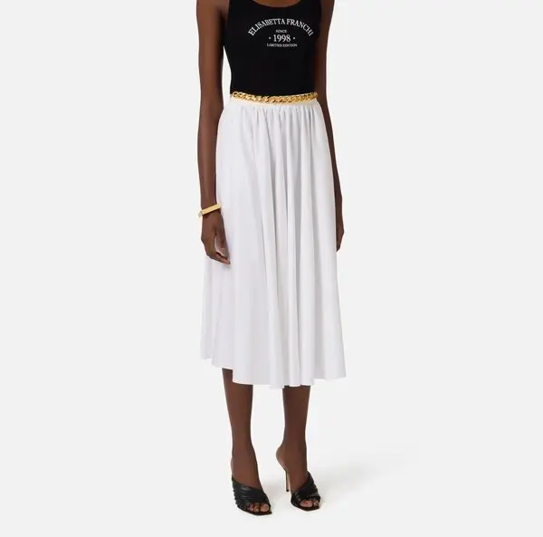Elisabetta Franchi Pleated Skirt With Jeweled Chain Belt - White