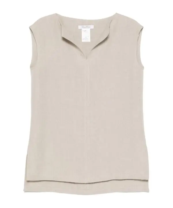 Max Mara Linen Canvas V-neck Blouse - Beige