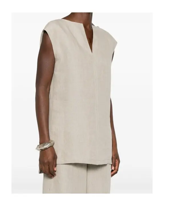 Max Mara Linen Canvas V-neck Blouse - Beige