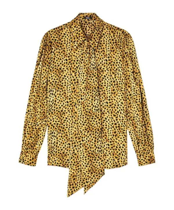 Versace Cheetah-print Tie-neck Blouse