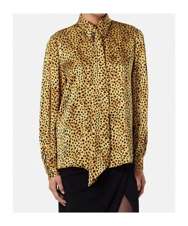 Versace Cheetah-print Tie-neck Blouse