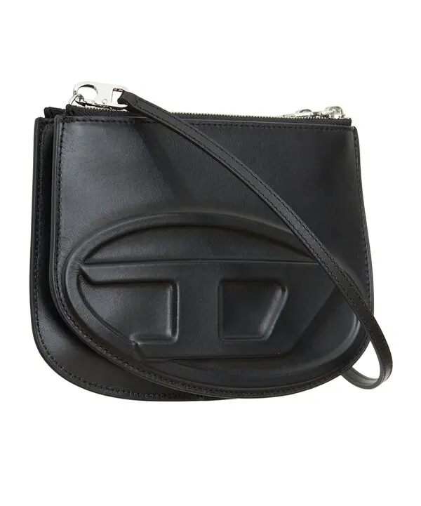 DIESEL® Logo Embossed Zipped Shoulder Bag - Black
