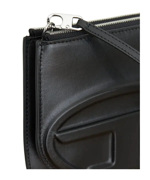 DIESEL® Logo Embossed Zipped Shoulder Bag - Black