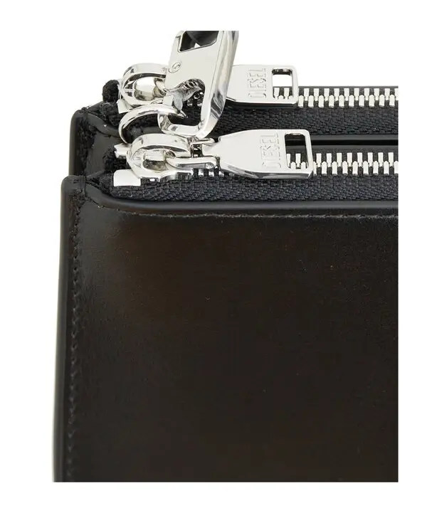 DIESEL® Logo Embossed Zipped Shoulder Bag - Black