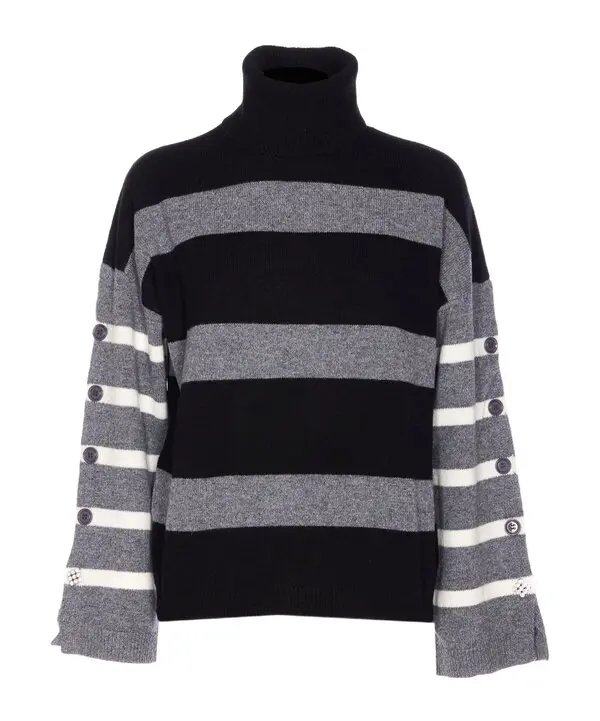 Liu Jo Button-embellished Striped Polo-neck Jumper - Black