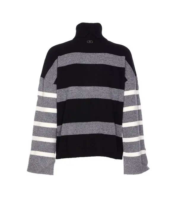 Liu Jo Button-embellished Striped Polo-neck Jumper - Black