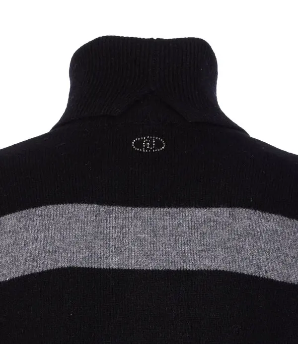 Liu Jo Button-embellished Striped Polo-neck Jumper - Black