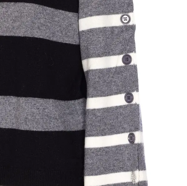 Liu Jo Button-embellished Striped Polo-neck Jumper - Black