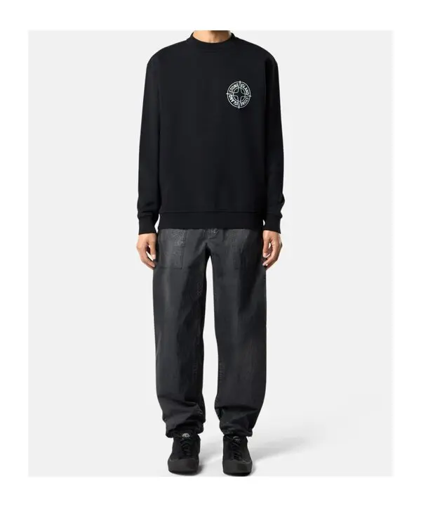 Stone Island Logo Print Crewneck Sweatshirt - Black