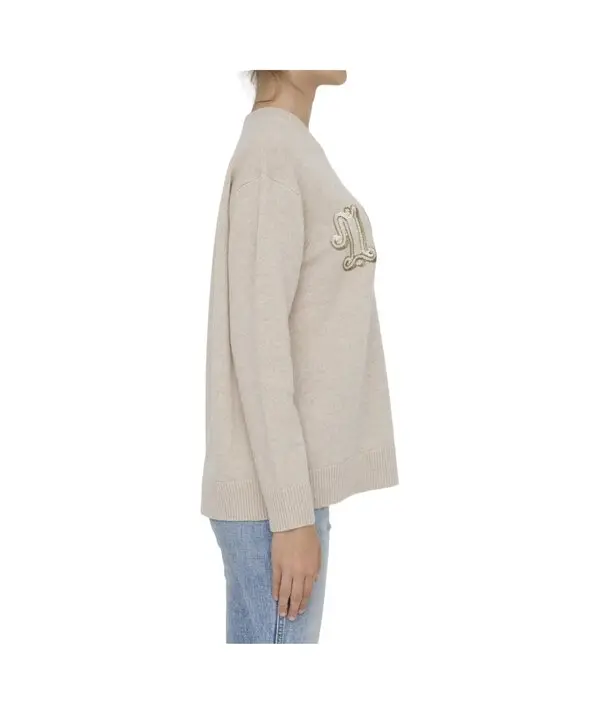 Max Mara Crewneck Knitted Jumper With Embellished Numbers - Beige