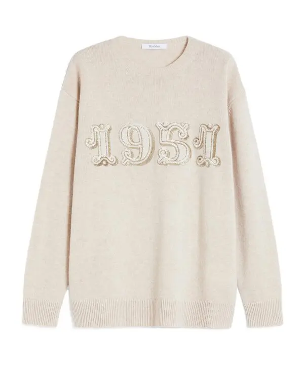 Max Mara Plata Logo Embellished Crewneck Jumper - Beige