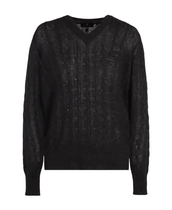Etro Logo Embroidered V-neck Knitted Jumper - Black