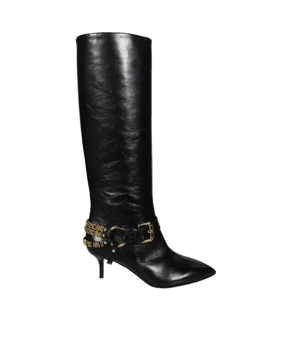 Moschino Stiletto Boots With Logo Embellishment - Black