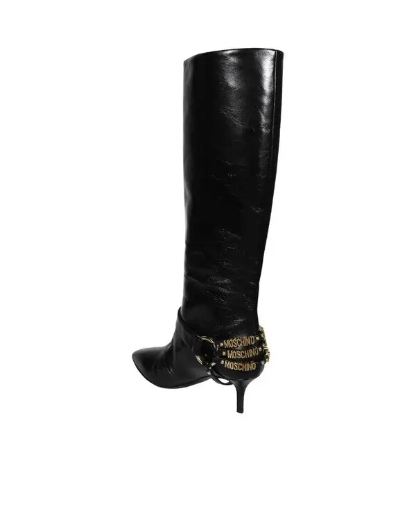Moschino Stiletto Boots With Logo Embellishment