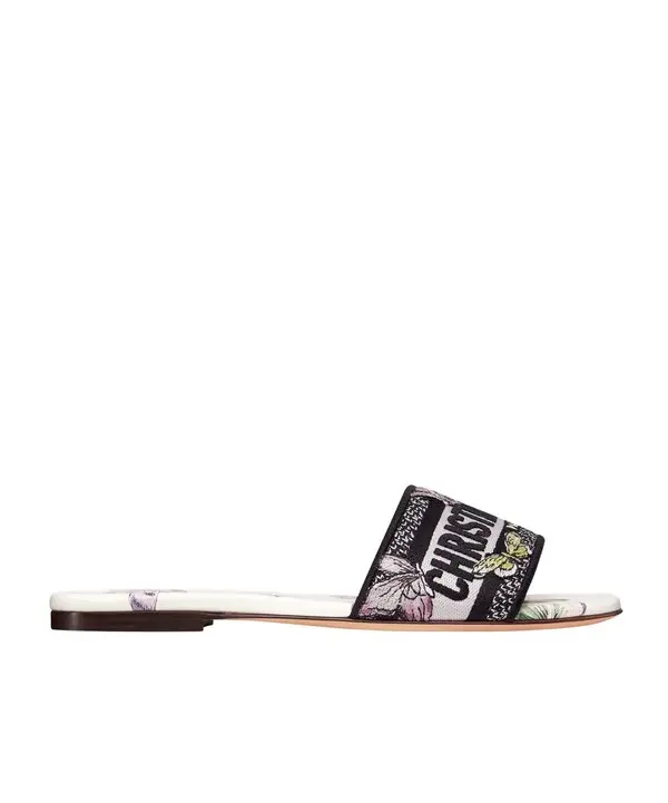 Dior Butterfly Embroidered Slides - Black