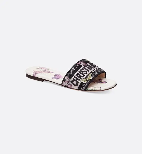 Dior Butterfly Embroidered Slides - Black