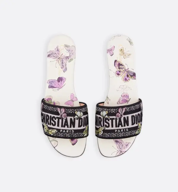 Dior Butterfly Embroidered Slides - Black