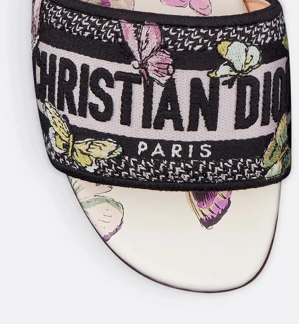 Dior Butterfly Embroidered Slides - Black