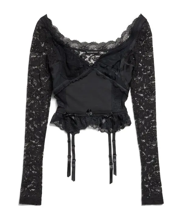 Balenciaga Lace Detailed Long Sleeve Top - Black