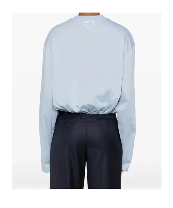 Prada Long Sleeve Crewneck T-shirt With Drawstring Hem