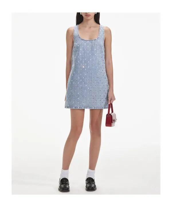 SELF-PORTRAIT Embellished Denim Mini Dress