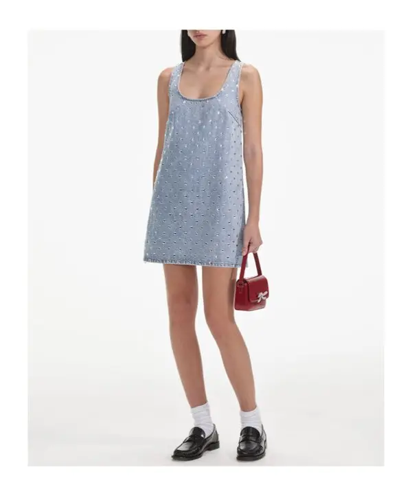 SELF-PORTRAIT Embellished Denim Mini Dress