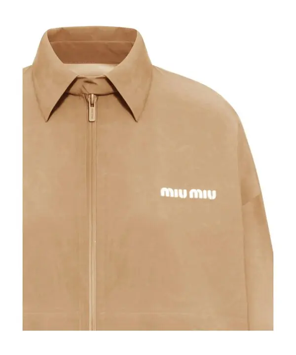 Miu Miu Long-sleeve Zip-up Windbreaker With Classic Collar - Cord