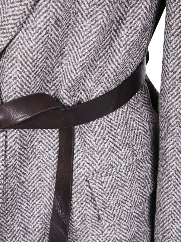 Brunello Cucinelli Herringbone Belted Jacket - Gray