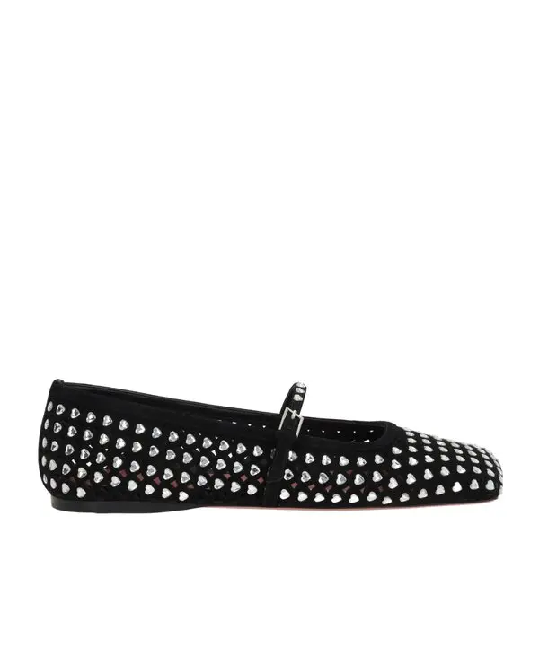 Amina Muaddi Crystal Heart Ballet Flats - Black