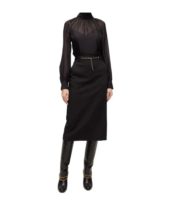 Veronica Beard High Collar Pleated Organza Shirt