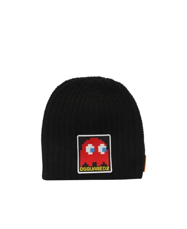 Dsquared2 Logo Patch Knit Beanie - Black