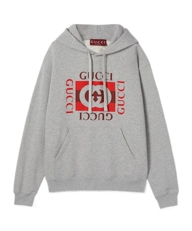 Gucci Logo Printed Drawstring Hoodie - Grey