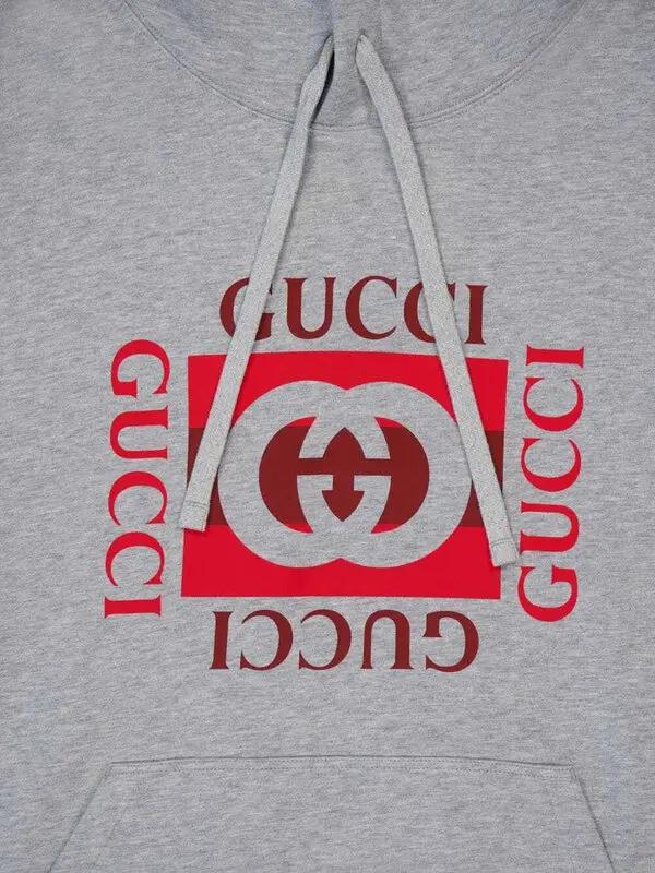Gucci Logo Printed Drawstring Hoodie - Grey