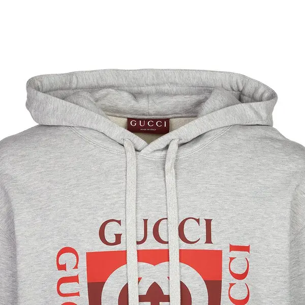 Gucci Logo Printed Drawstring Hoodie - Grey