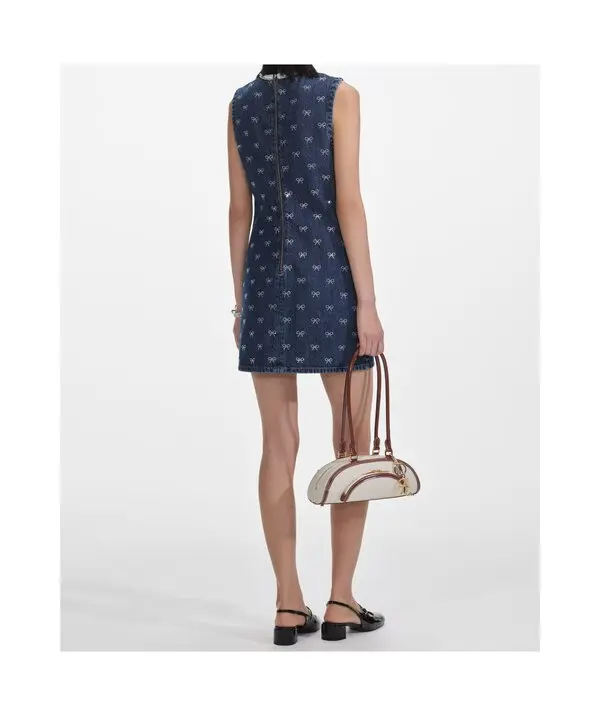SELF-PORTRAIT Crystal-bow Embellished Denim Mini Dress