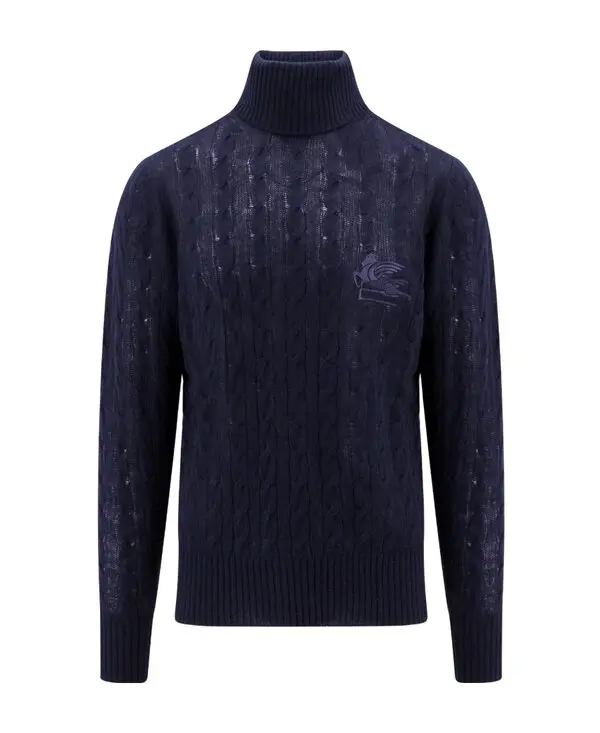 Etro Logo Embroidered Roll-neck Cable-knitted Jumper - Black