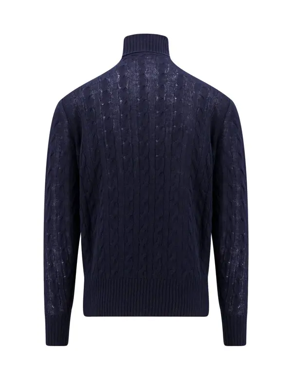Etro Logo Embroidered Roll-neck Cable-knitted Jumper - Black